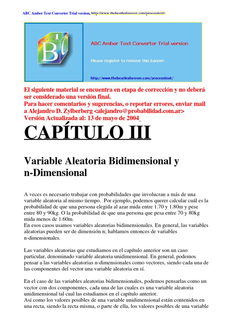 03.1 - Variable Aleatoria Bidimensional y N-Dimensional | PDF | Variable aleatoria | Dimensión