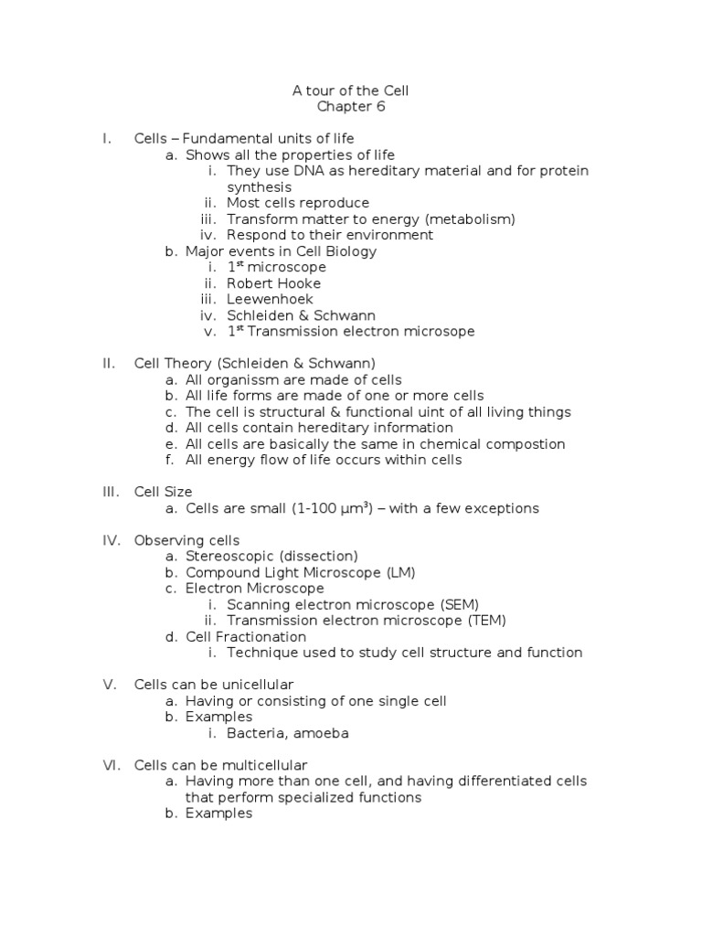 Chapter 6 - A Tour of The Cell | PDF | Eukaryotes | Cell (Biology)