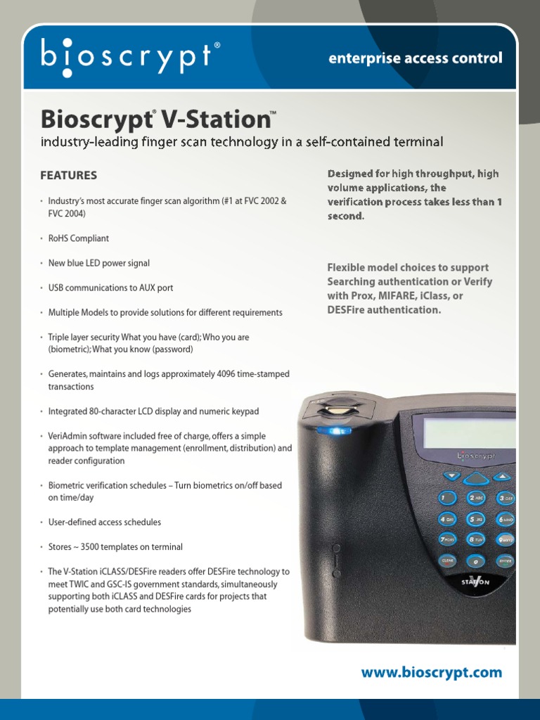 Bioscrypt V-Station Datasheet | PDF | Authentication | Biometrics