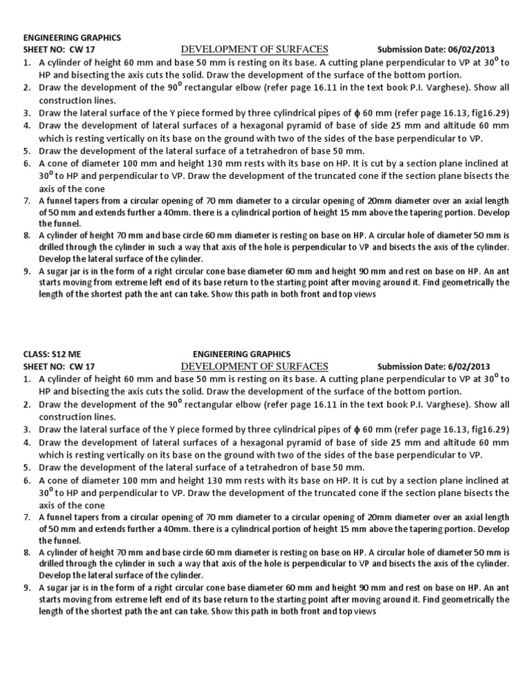 Engineering Graphics Sheet No: CW 17 Submission Date: 06/02/2013 | PDF ...