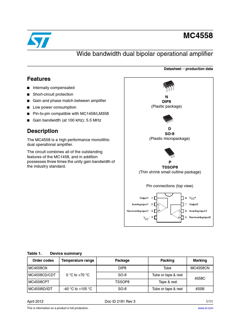MC4558CN.pdf | Operational Amplifier | Amplifier