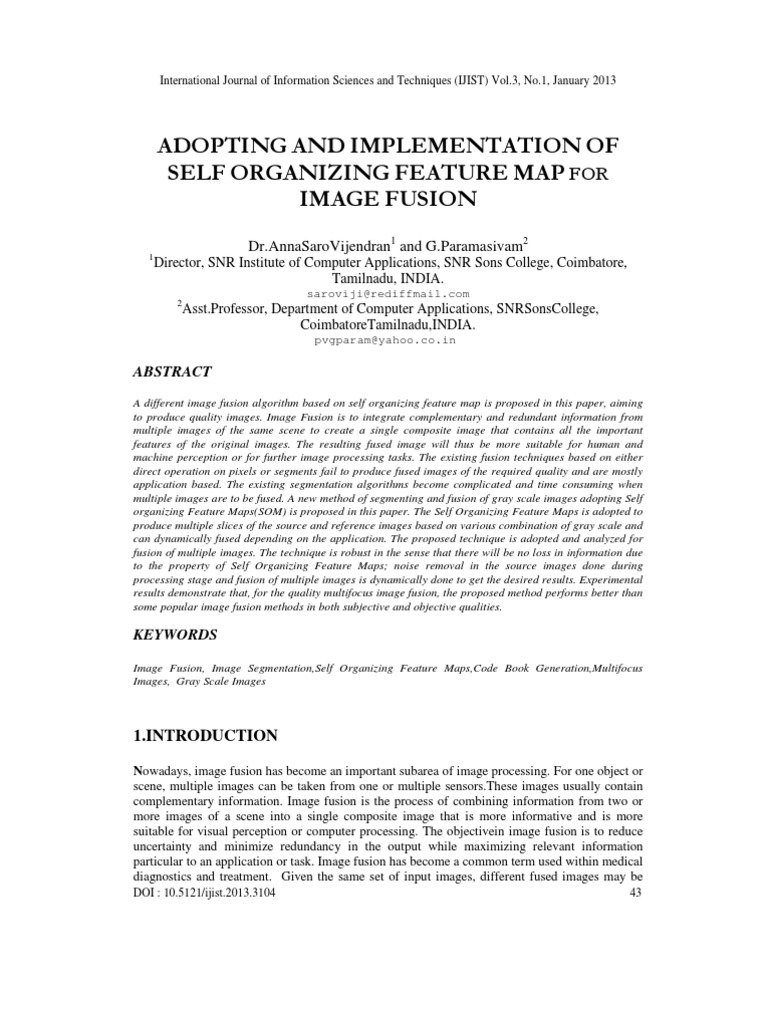 Adopting and Implementation of Self Organizing Feature Map For Image Fusion | Download Free PDF ...