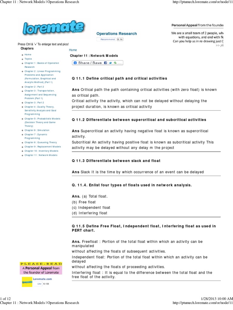 Chapter 11 - Network Models - Operations Research | PDF | Applied ...