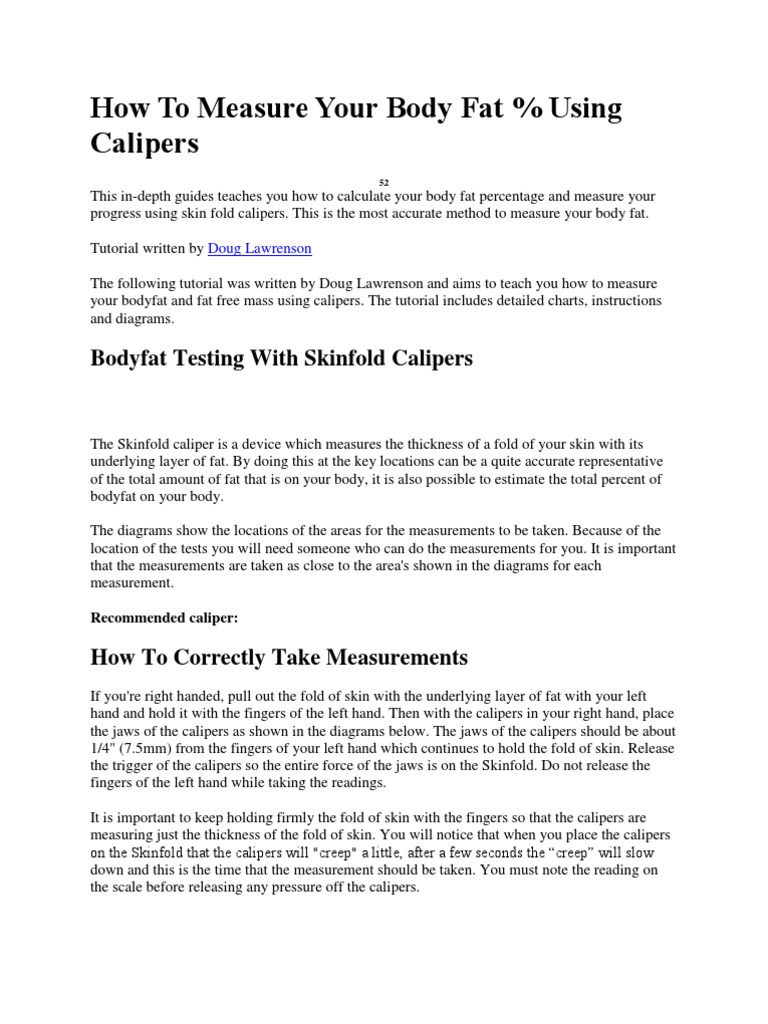 Measuring Body Fat with Calipers Guide | PDF | Mass | Determinants Of ...