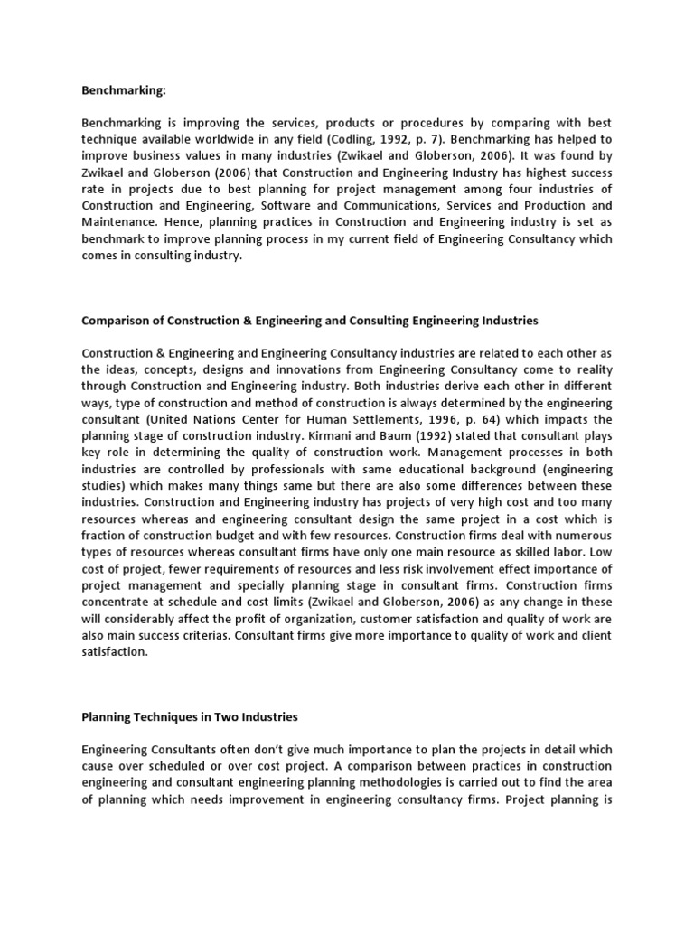 Benchmarking Construction Industry For Improvement In Planning