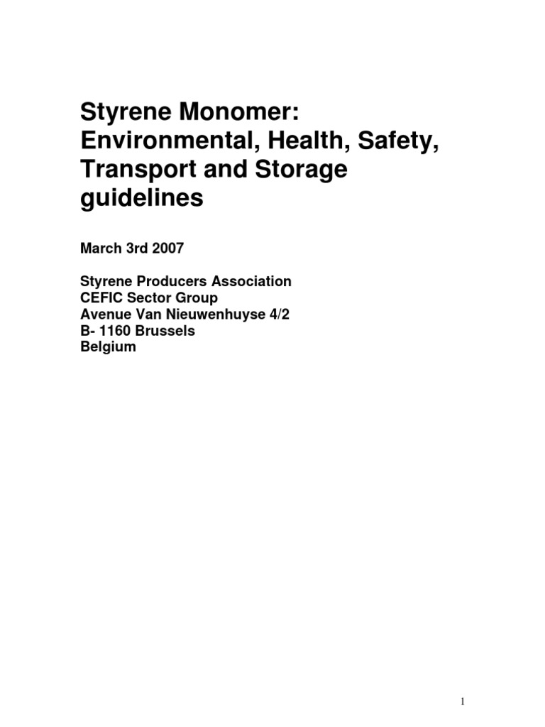 Styrene Monomer Environmental Health Safety and Distribution Guidelines ...