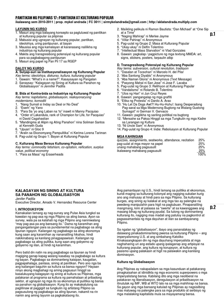 Panitikan NG Pilipinas 17: Panitikan at Kulturang Popular | PDF