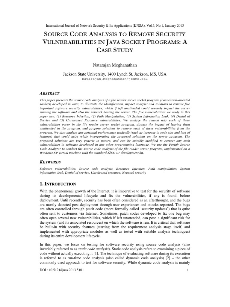 Source Code Analysis To Remove Security Vulnerabilities In Java Socket 0735