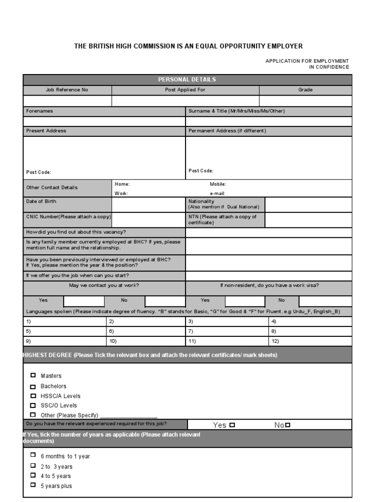 BHC Employment Application Form | PDF | Academic Degree | Employment