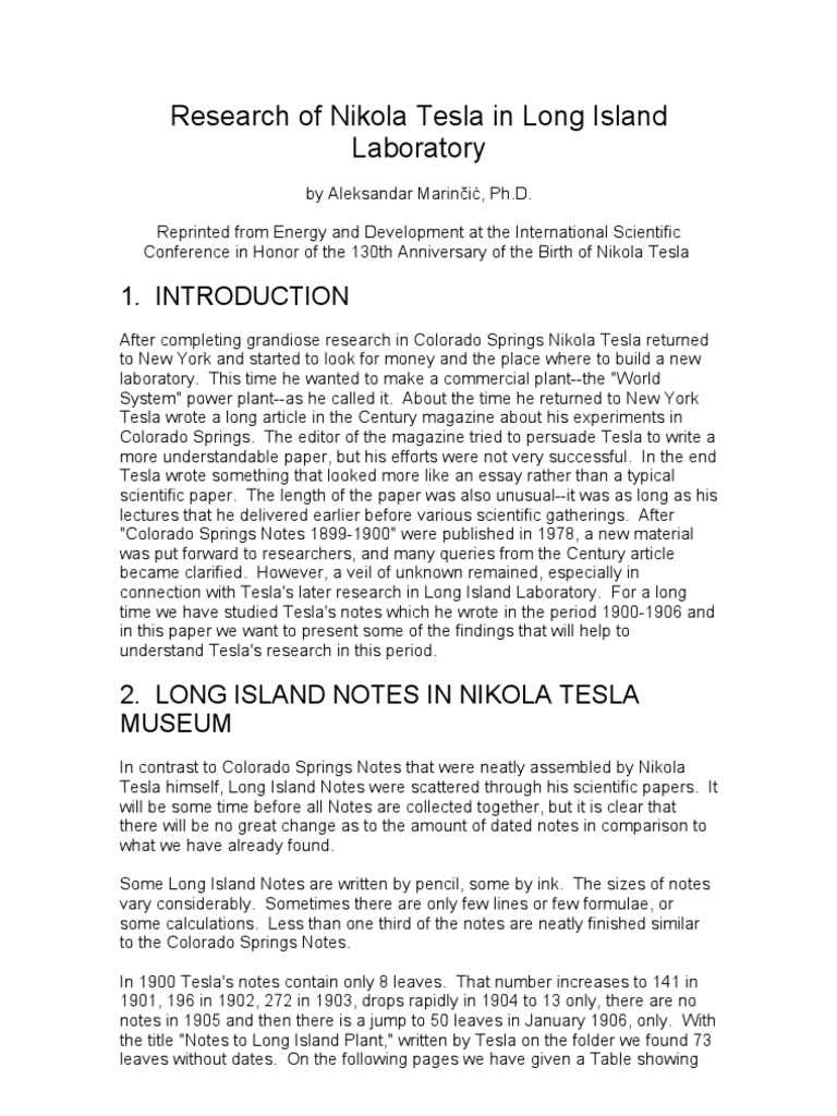 Research of Nikola Tesla in Long Island Laboratory (Aleksandar Marincic ...