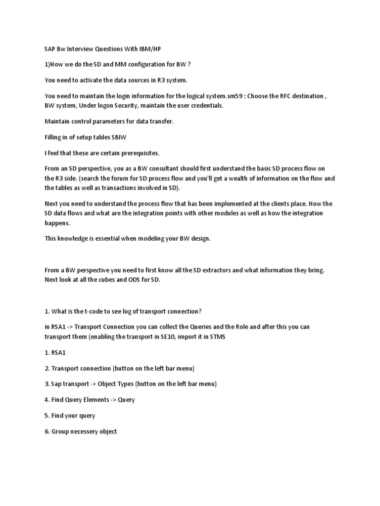 SAP BW Interview Questions With IBM | PDF | Business Process | Graphical User Interfaces