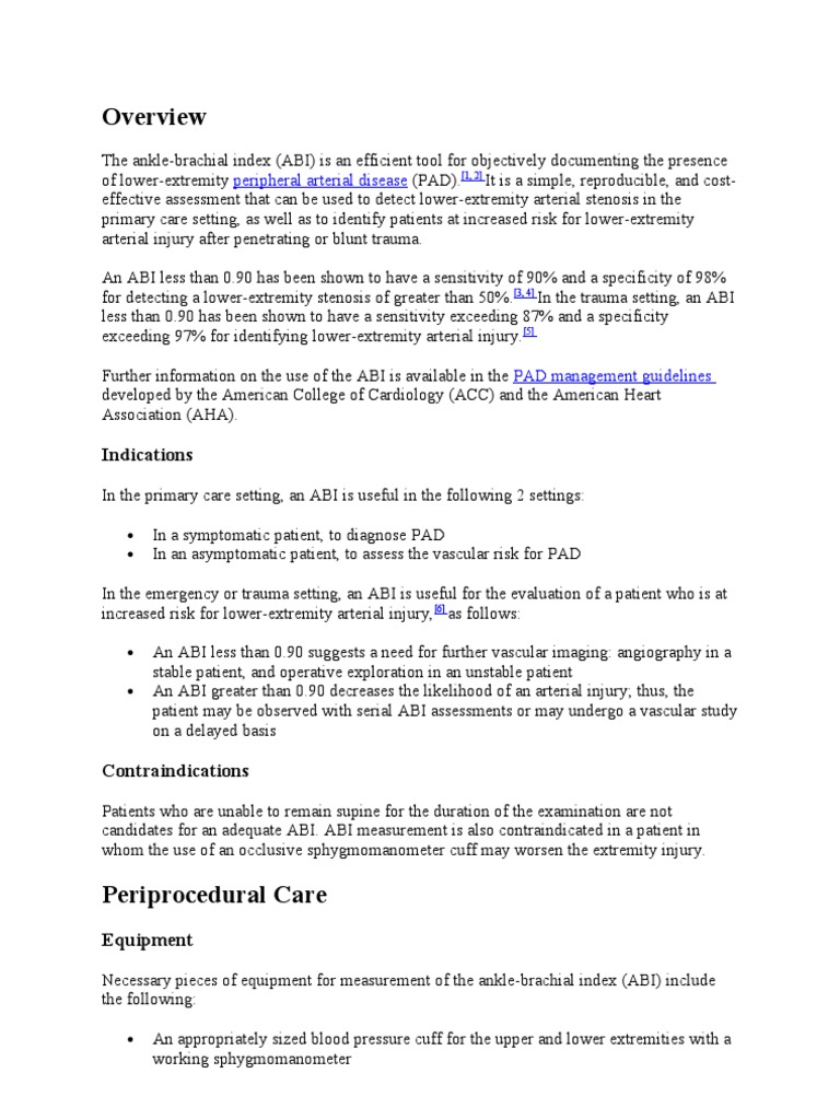 Ankle-Brachial Index (ABI) Overview | PDF