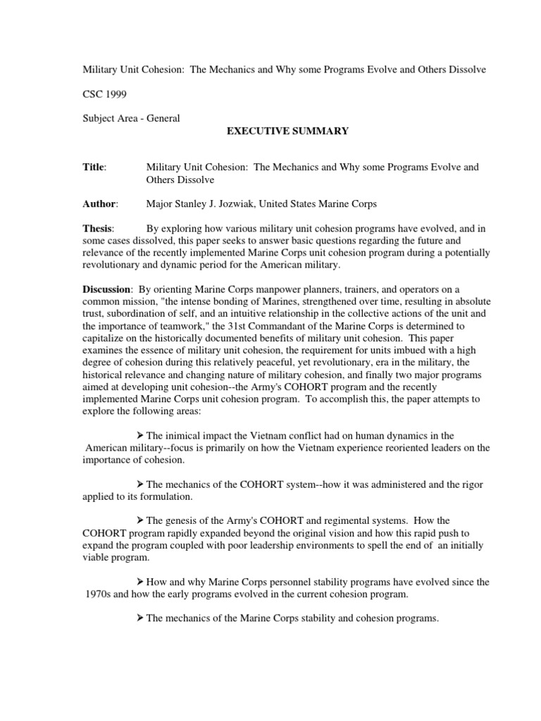 Military Unit Cohesion The Mechanics and Why Some Programs Evolve and ...