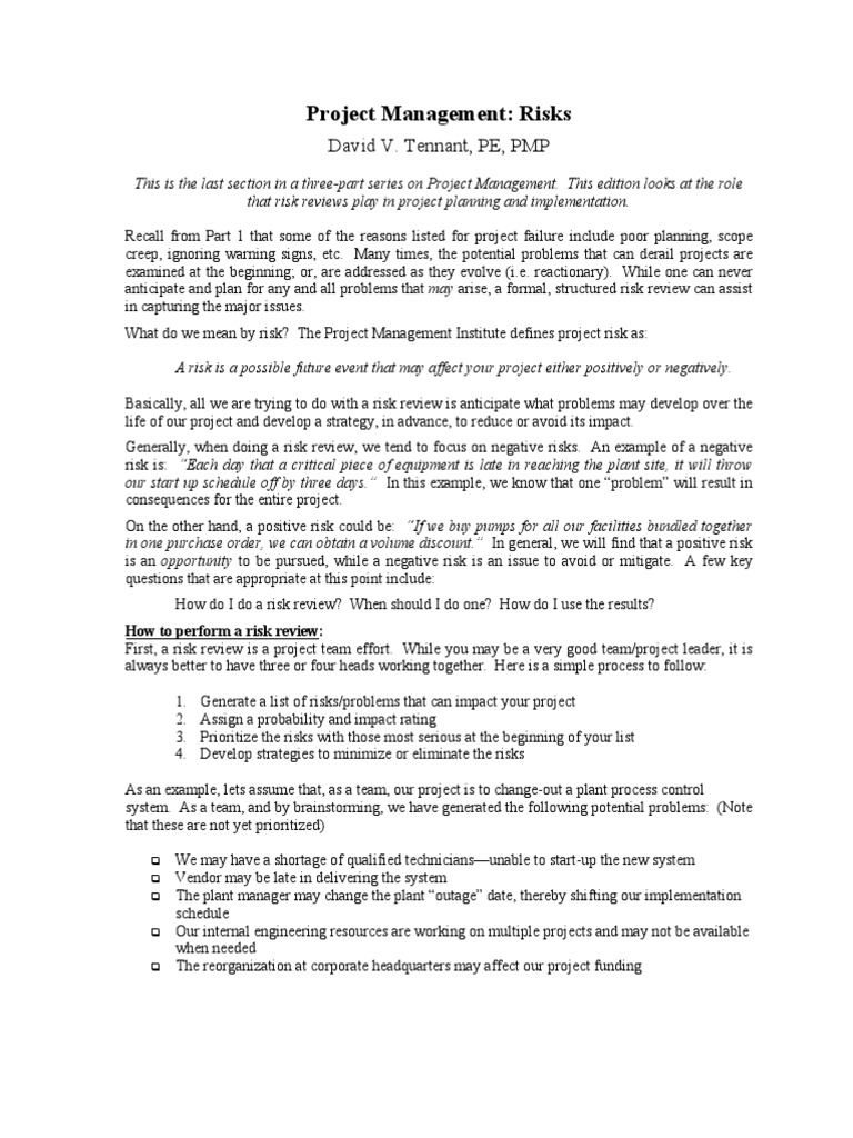 Anticipating Project Risks: A Guide to Performing a Structured Risk ...