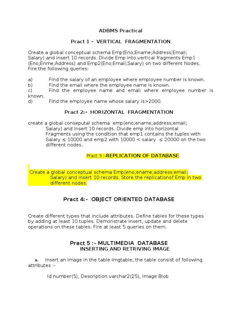 ADBMS Practical Pract 1 - VERTICAL FRAGMENTATION | PDF | Table (Database) | Databases