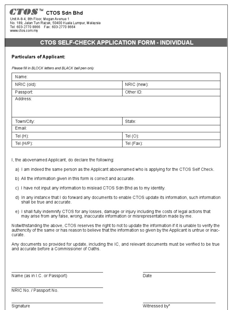 CTOS Self-Check Application Form | PDF | Law
