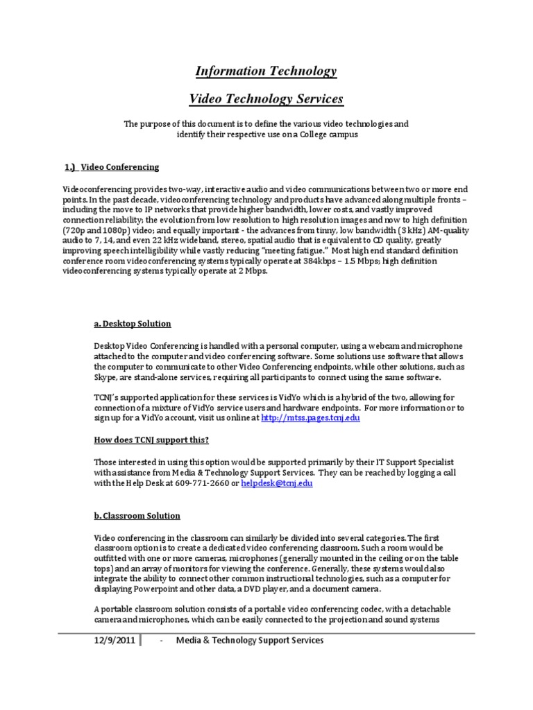 Video Technology Report - REV4 | PDF | Streaming Media | Videoconferencing
