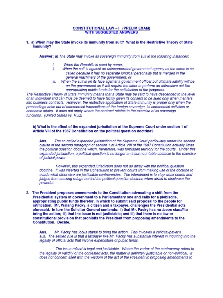 Constitutional Law 1 Example Exam | PDF