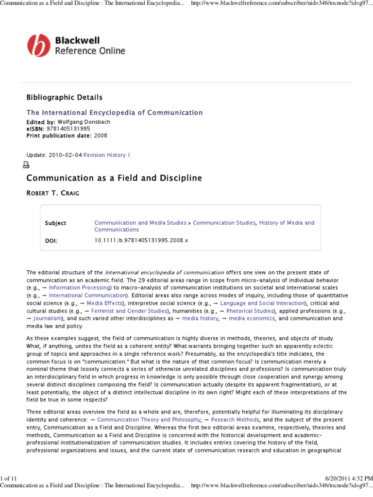 Communication As A Field and Discipline | PDF | Discipline (Academia ...