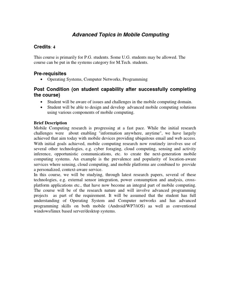 Advanced Topics Mobile Computing | PDF | Operating System | Mobile ...