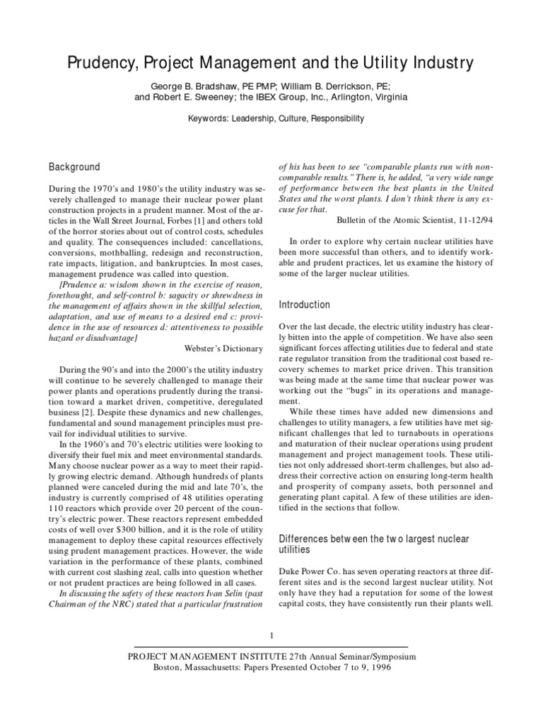 Bradshaw George Pmi 1996 | PDF | Nuclear Power | Nuclear Regulatory ...