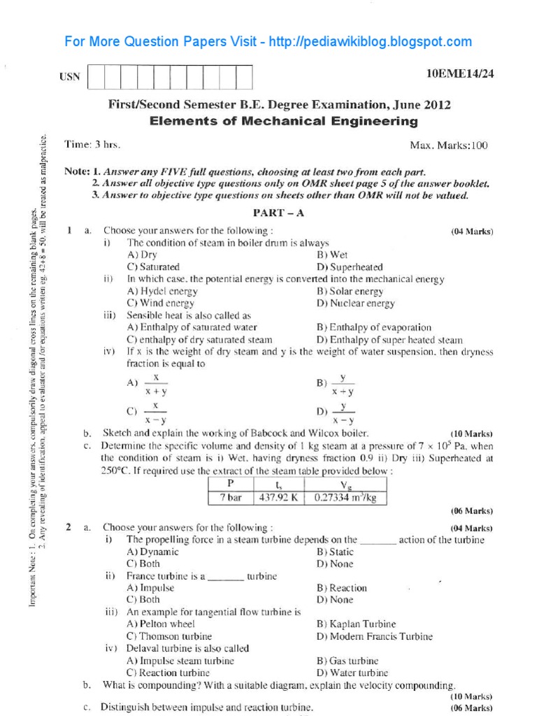 Mechanical Engineering Exam Paper June 2012 | PDF | Turbine | Engines