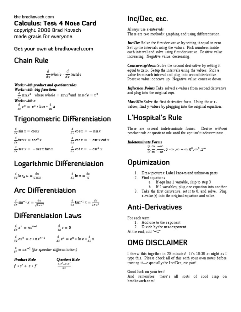 Calculus Test 4 Study Guide | PDF | Computers