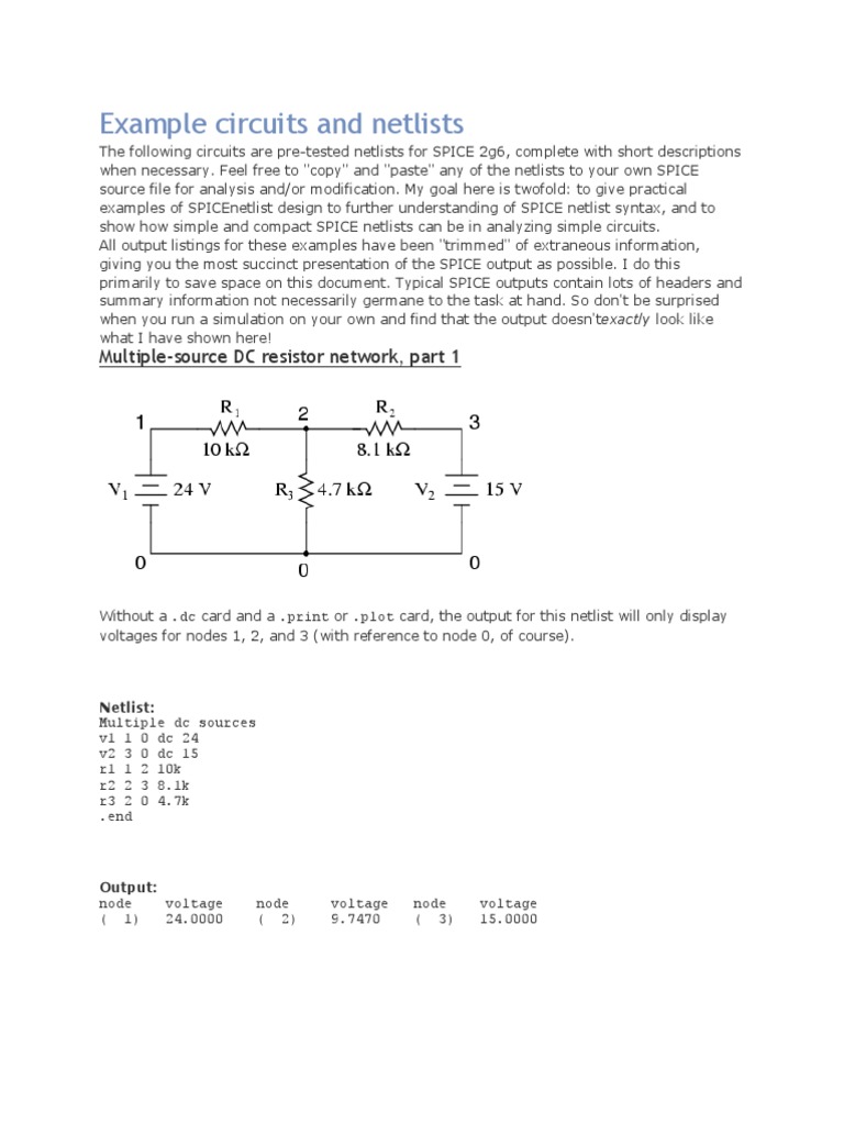 Example Circuits and Netlists | Download Free PDF | Bipolar Junction ...