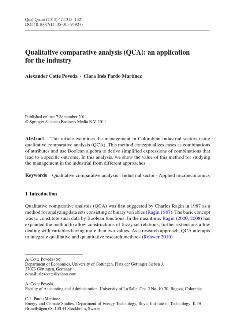 Qualitative Comparative Analysis Qca An Application For The