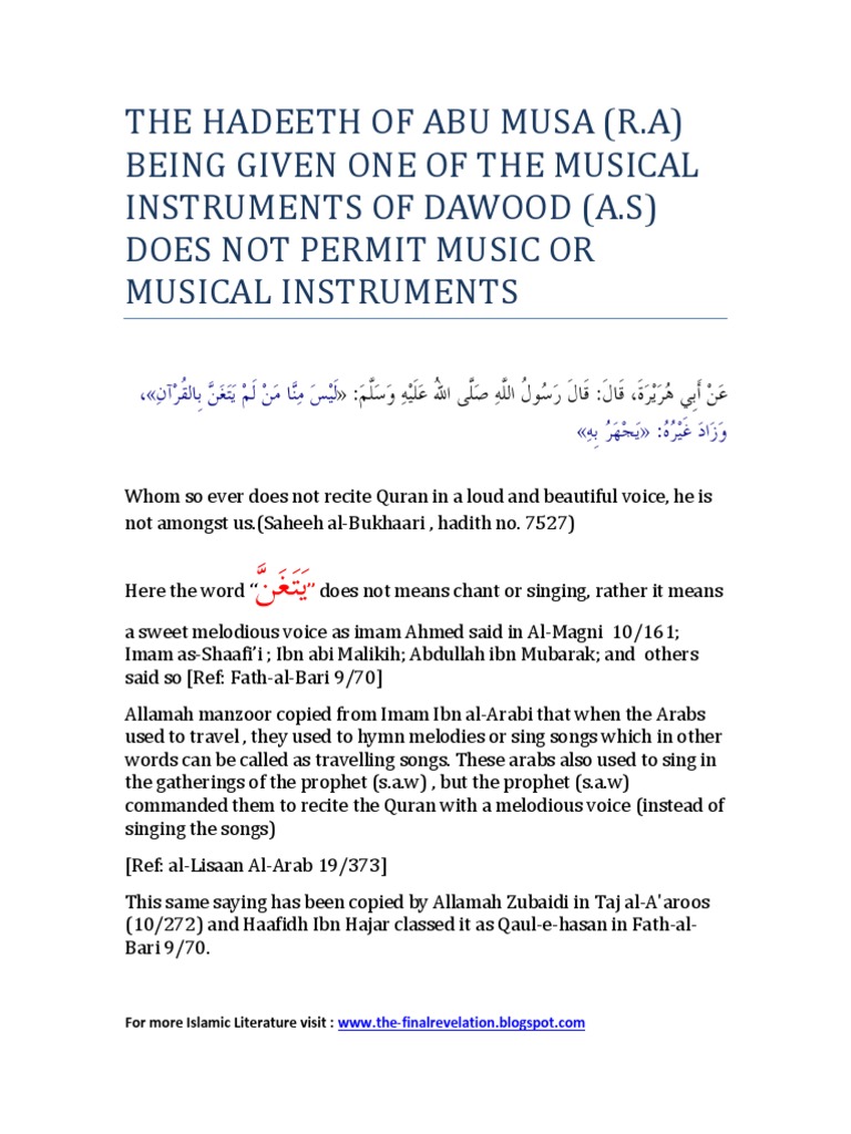 Refuting The Hadeeth of Abu Musa Used To Permit Music | PDF | Hadith ...