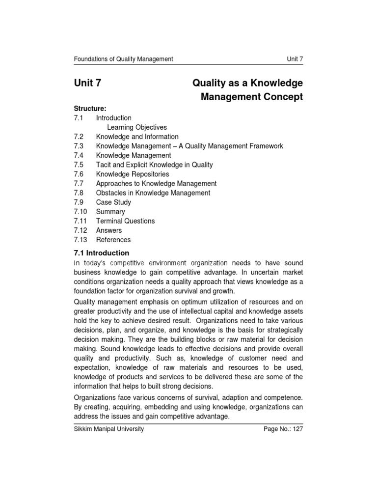 Foundation of Quality Management | PDF | Knowledge Management | Quality ...