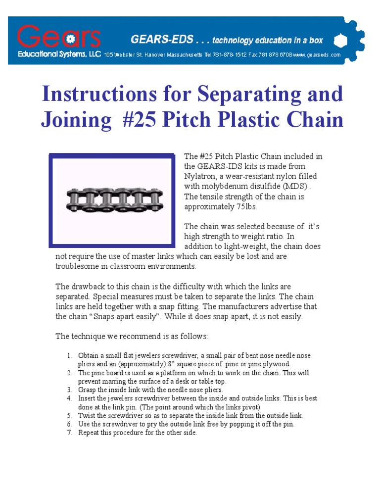 Instructions For Separating and Joining #25 Pitch Plastic Chain | PDF ...