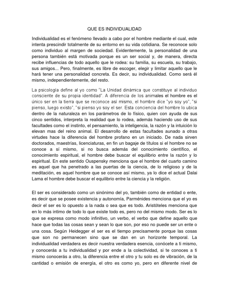 Que Es Individualidad | PDF | Sicología | Comportamiento