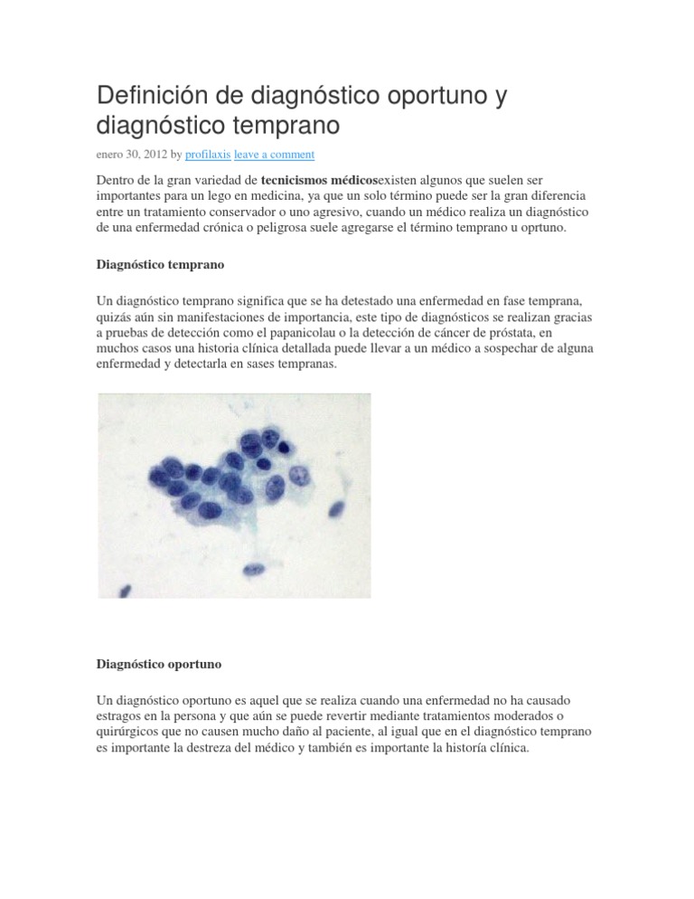 Definición de Diagnóstico Oportuno y Diagnóstico Temprano | PDF
