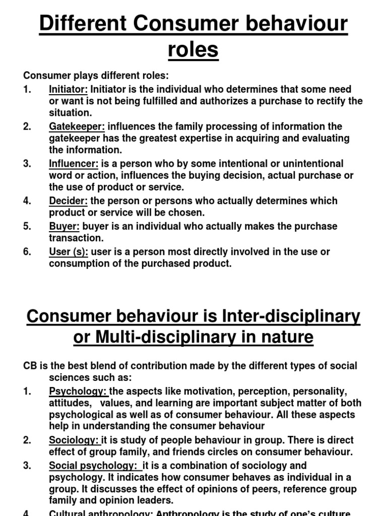 Different Consumer Behaviour Roles | PDF | Consumer Behaviour | Behavior