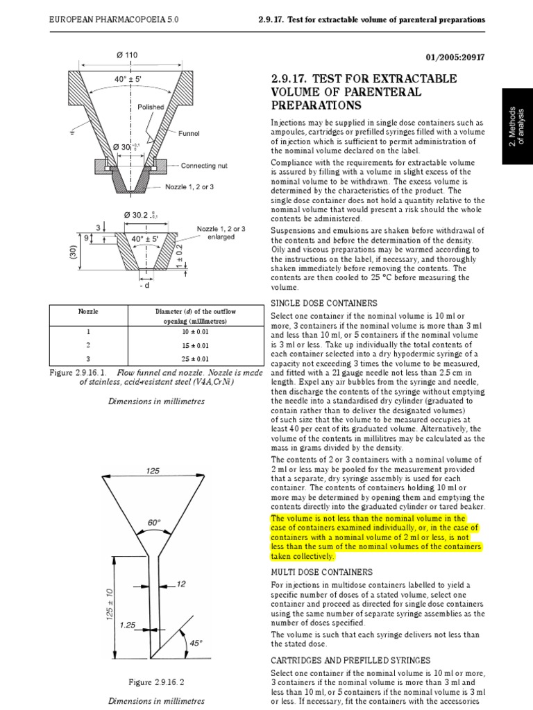 2.9.17. Test For Extractable Volume of Parenteral Preparations | PDF ...