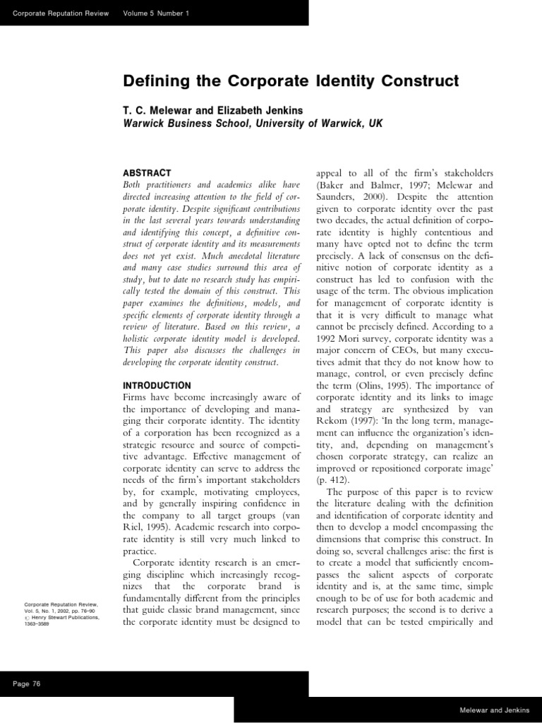 Defining The Corporate Identity Construct | Download Free PDF ...