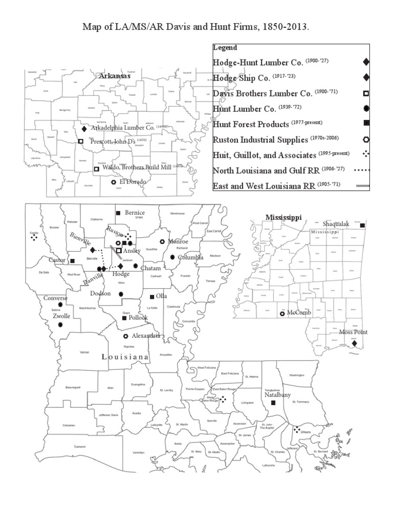 Lumber Industry Map: LA/MS/AR 1850-2013 | PDF