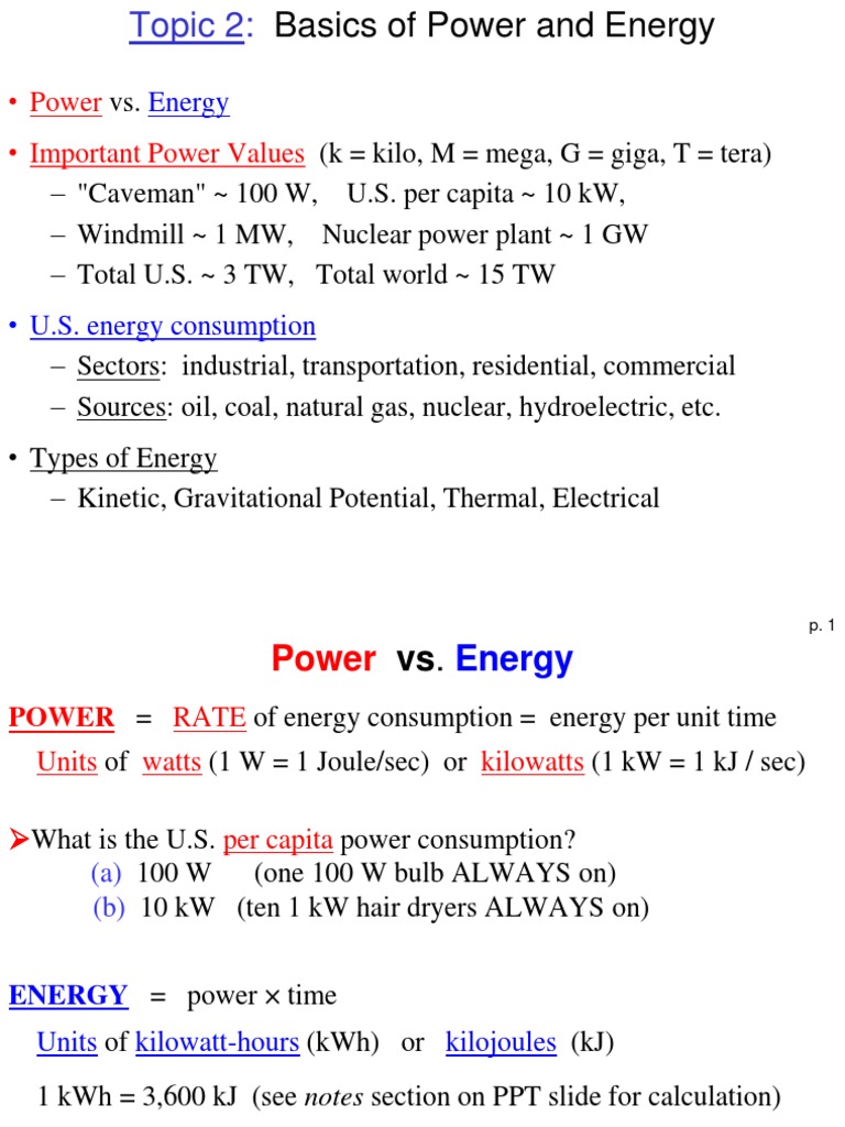 Topic 2 Basics of Energy and Power | PDF | Watt | Kilowatt Hour