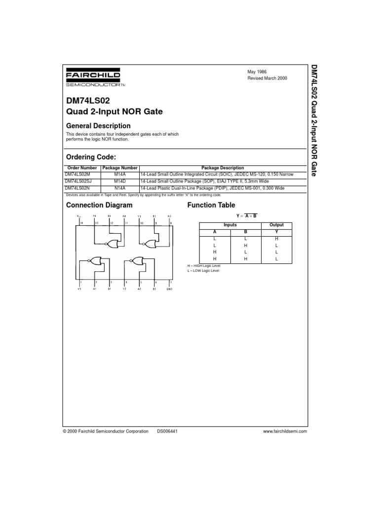 74LS02 | PDF | Logic Gate | Electronic Circuits