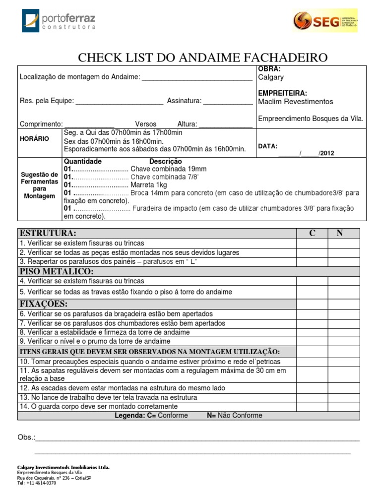 Check List Andaime | PDF