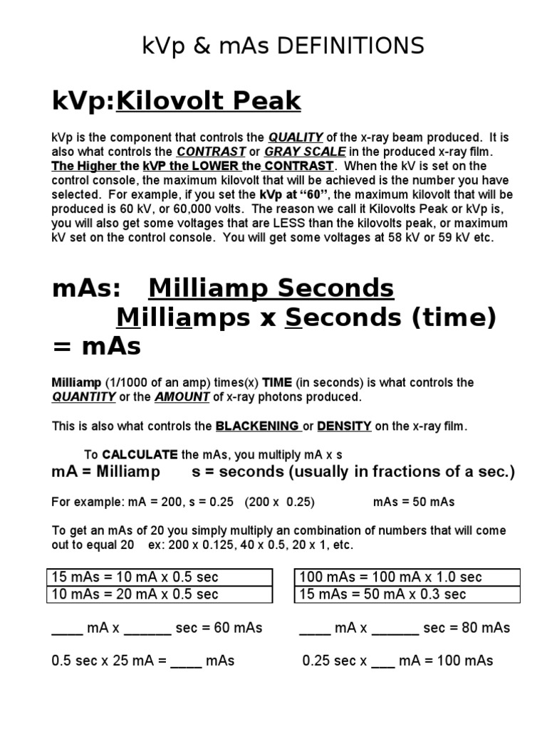 Understanding kVp and mAs in X-Ray | PDF
