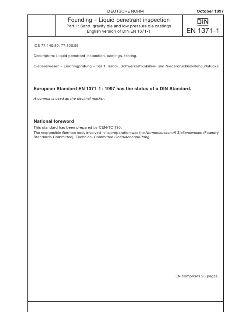 EN 1371-1 Liquid penetrant inspection.pdf | Casting (Metalworking ...