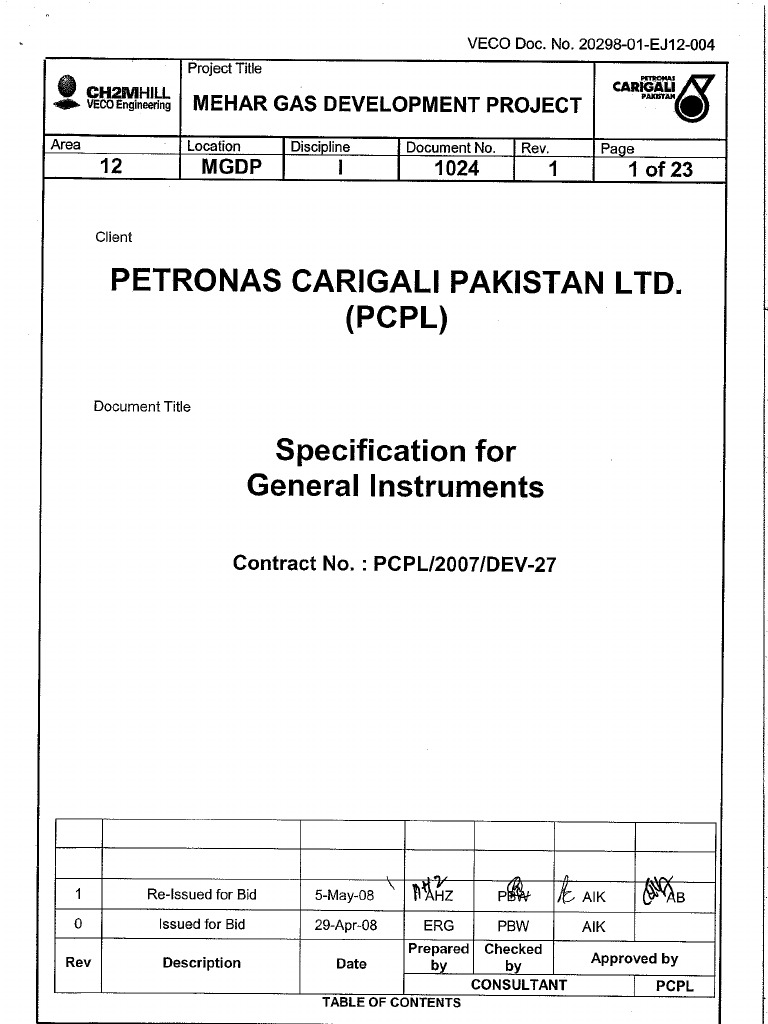 12-MGDP-I-1024-1 (Spec For General Instrumentation) PDF | PDF | Flow ...