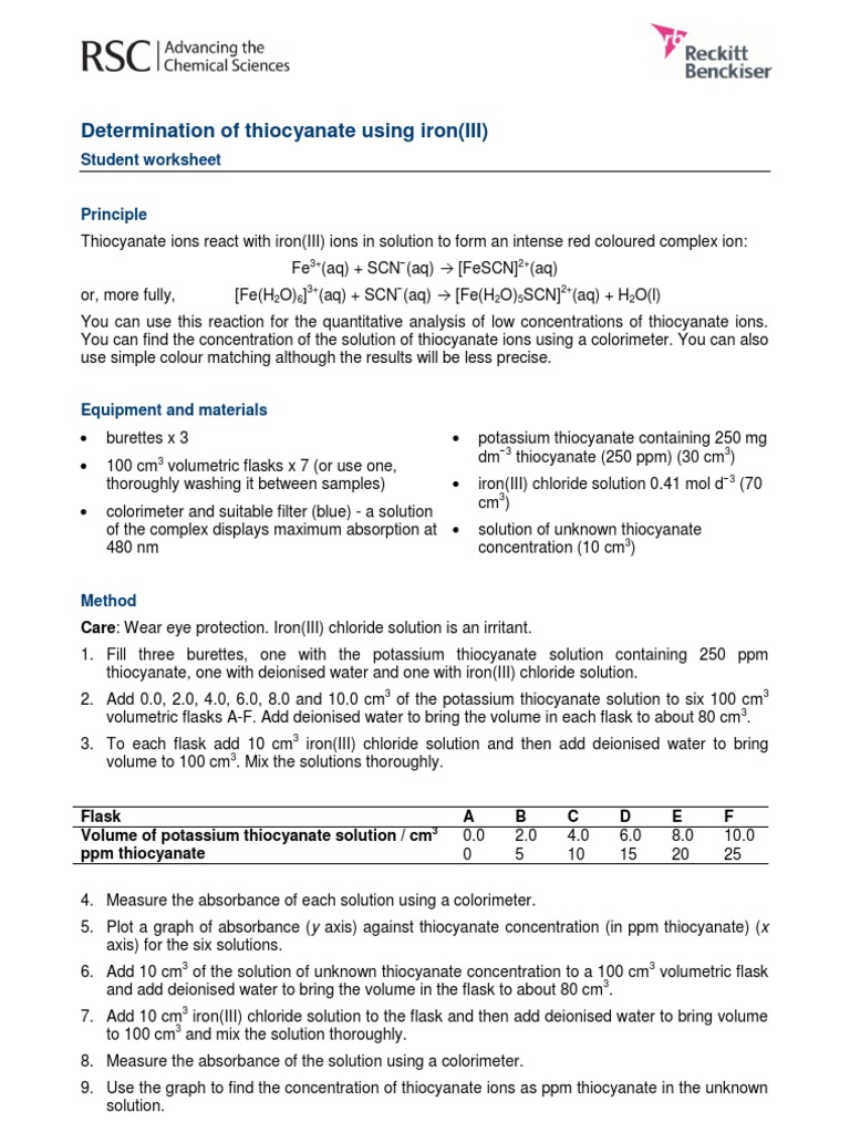 Thiocyanate Analysis via Colorimetry | PDF | Teaching Methods & Materials