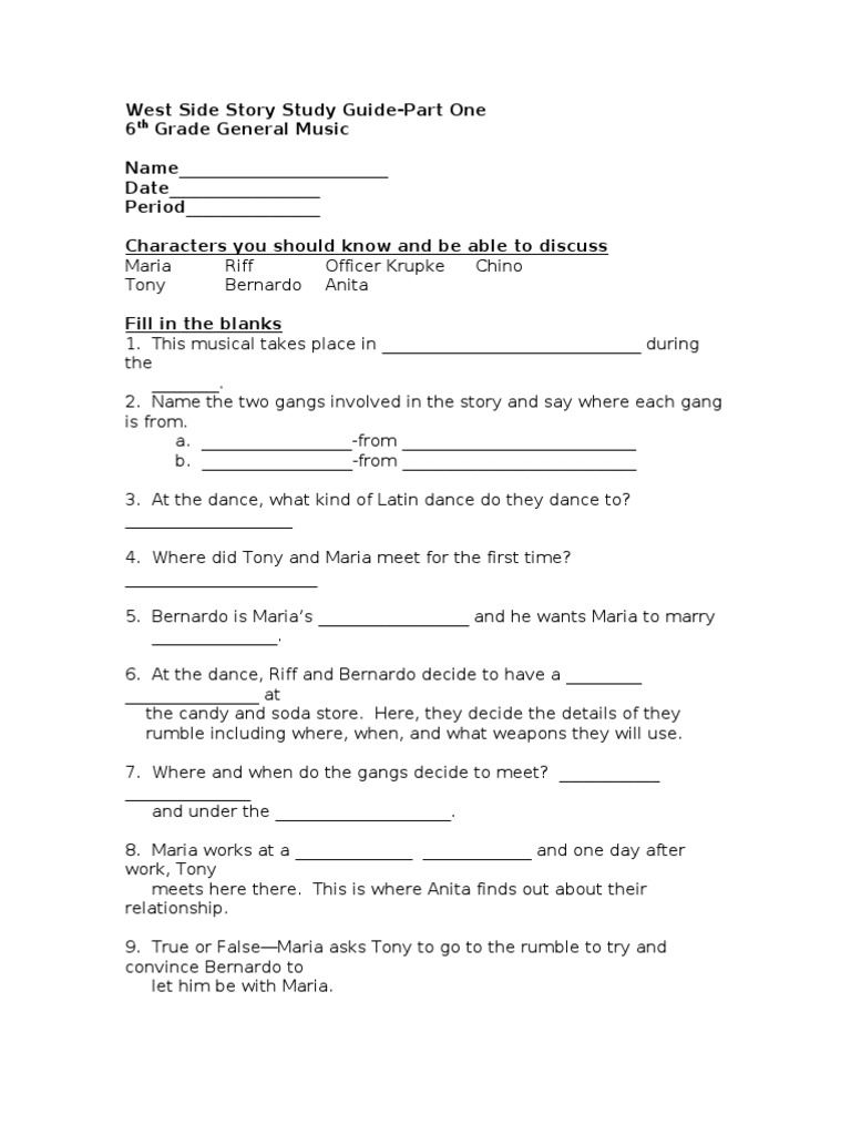 West Side Story Study Guide | PDF