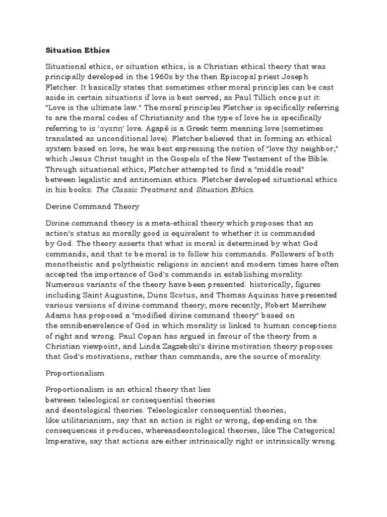 Situation Ethics | PDF | Divine Command Theory | Relativism