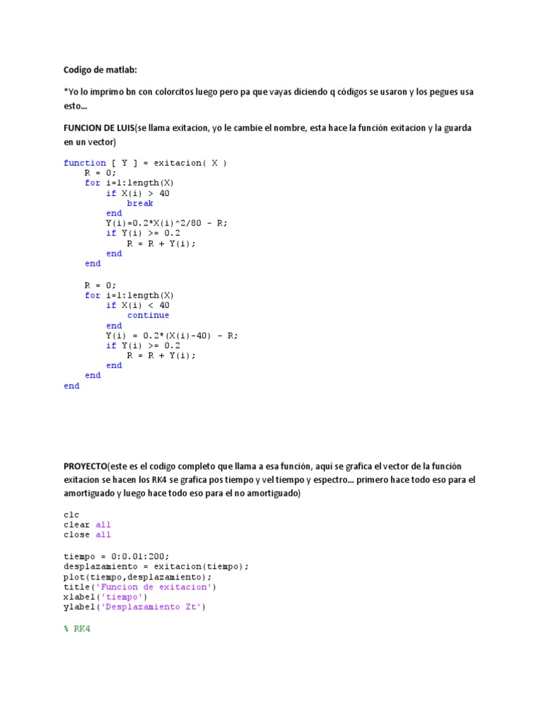 Codigo de Matlab Proyecto Vibraciones | PDF
