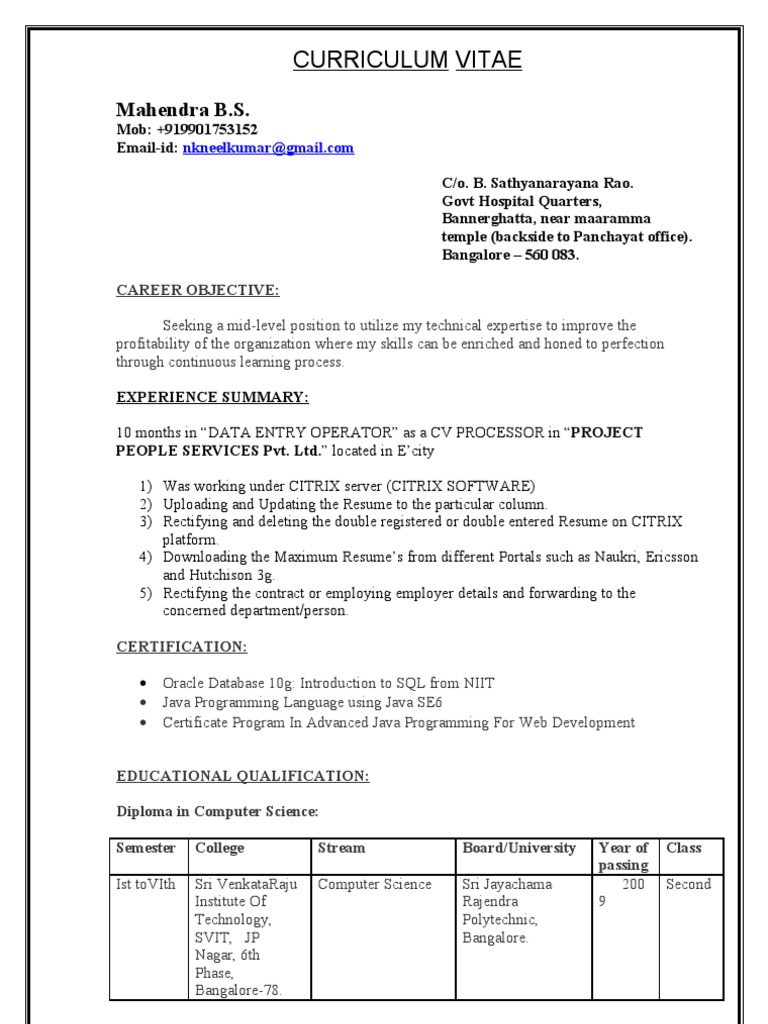 Mahendra B.S | PDF | Java (Programming Language) | Résumé