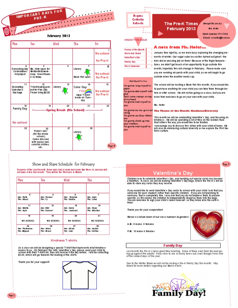 February Pre-K Times | PDF | Leisure